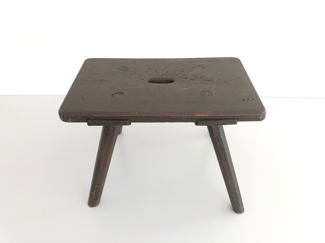 Antique Hand-crafted Worn Wood Low Stool With Signs - Etsy