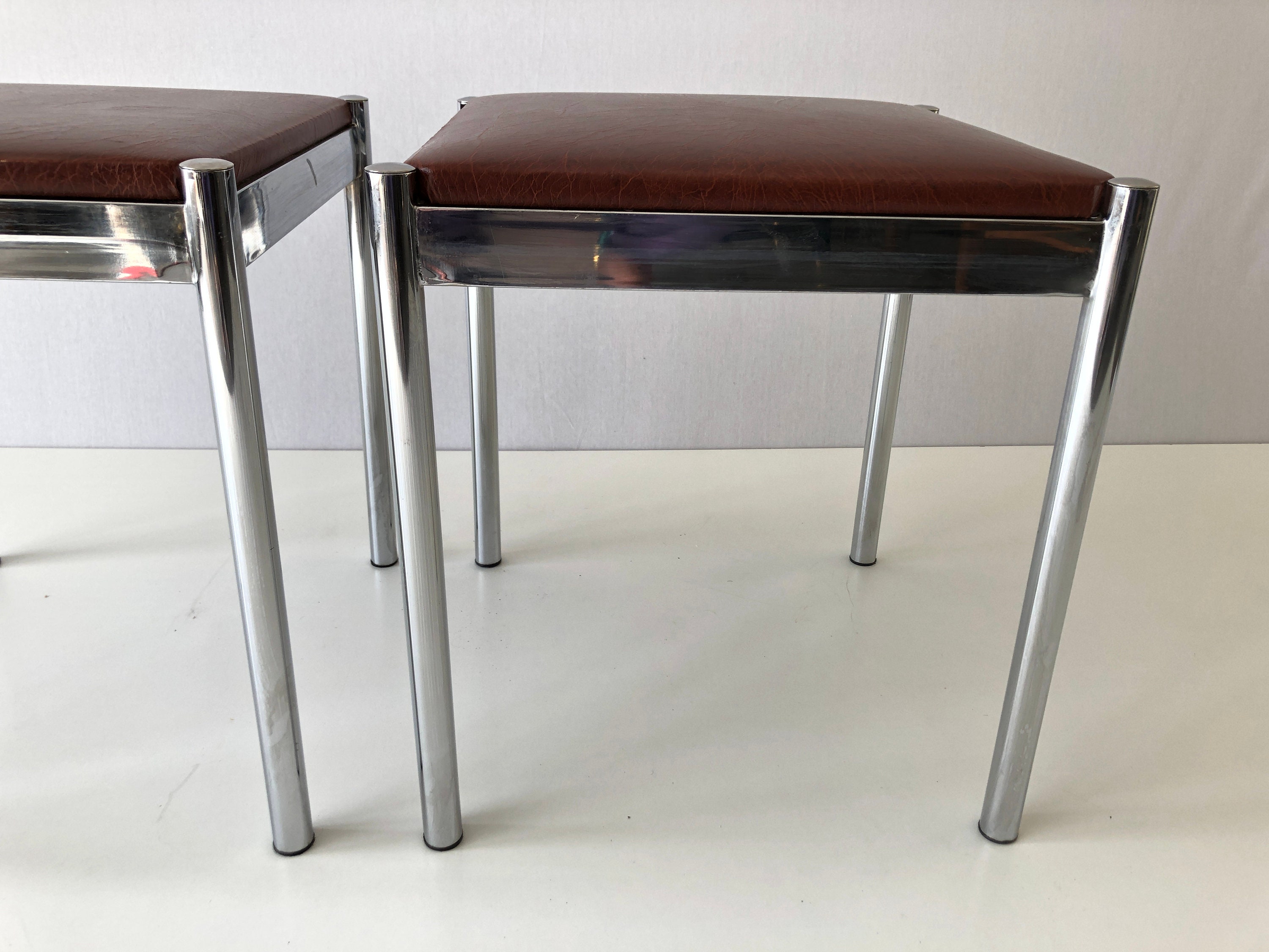 German Modern Chrome-leather Pair of Stools by Mayer - Etsy