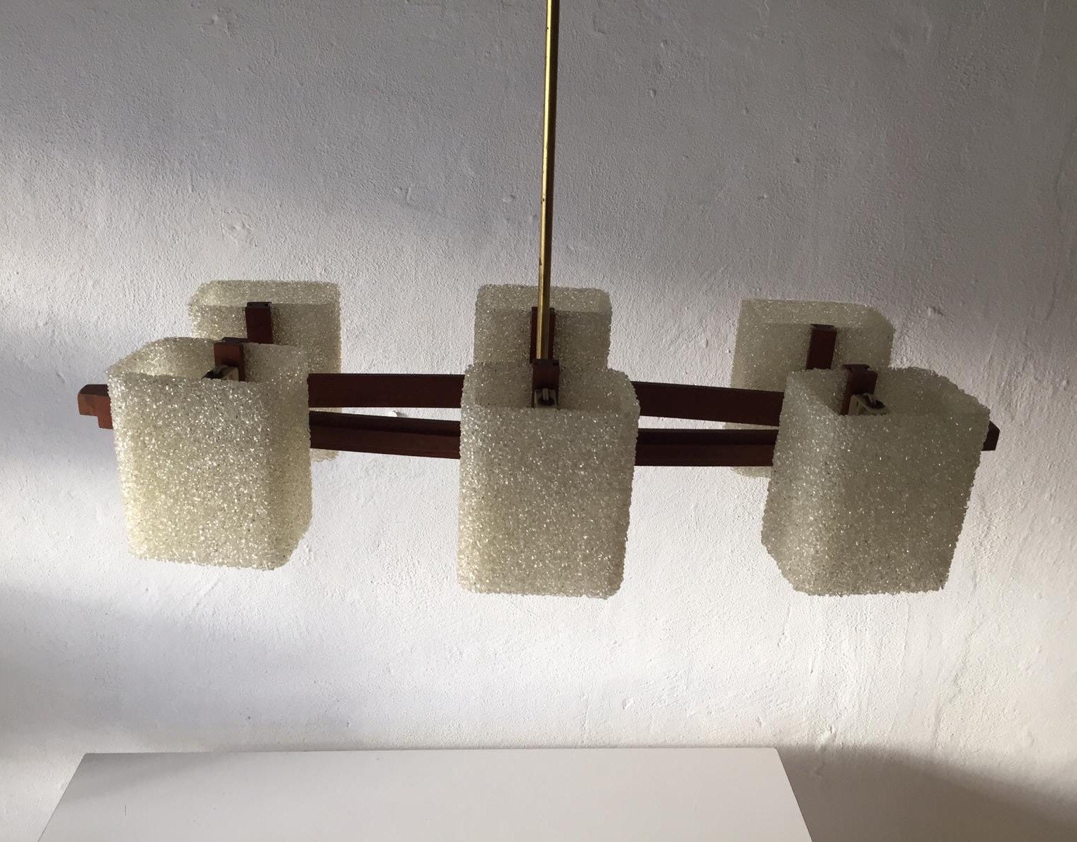 Danish Modern Teak & 6 Resin Shades Chandelier - 1960s Scandinavia - Etsy