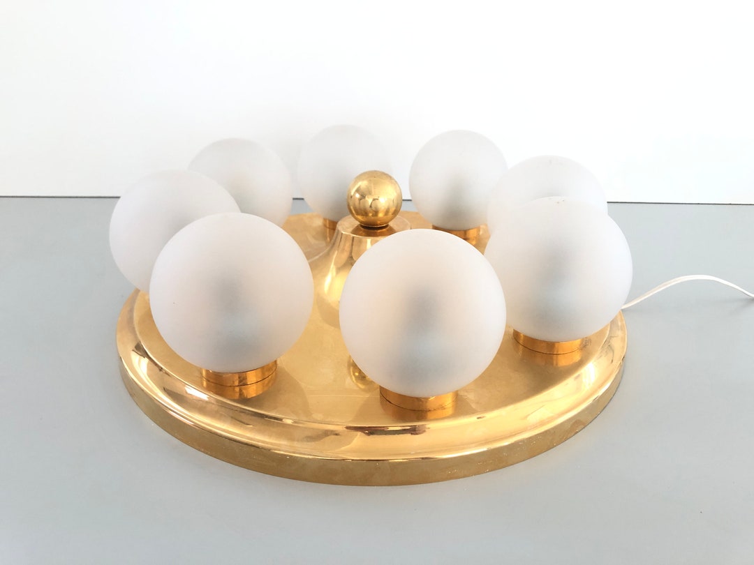Atomic Age Gold Metal and 8 Ball Flush Mount Light by Kinkeldey, 1970s ...