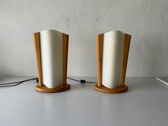 Plastic Paper and Wood Frame Pair of Table Lamps by Domus | Etsy