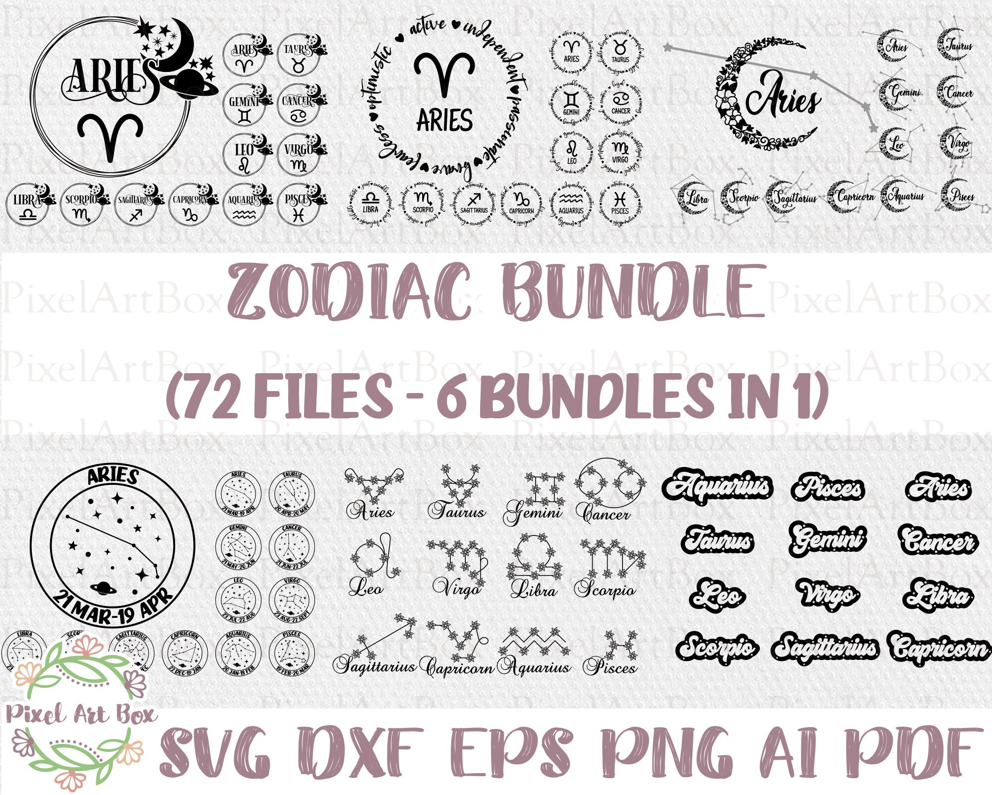 Zodiac Bundle 72 Files SVG Cut File Zodiac Signs SVG - Etsy