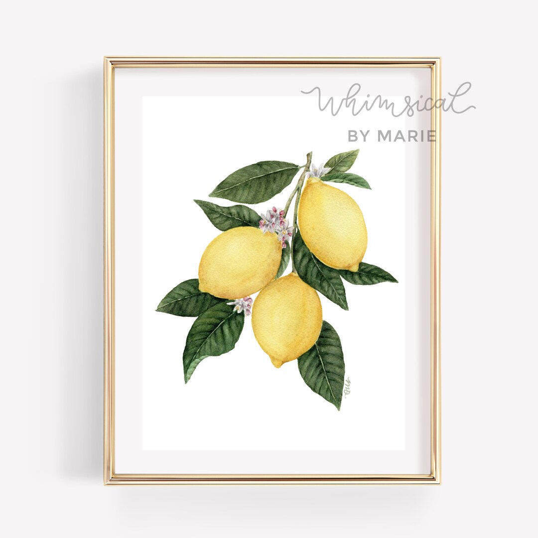 Blossoming Lemon Trio WATERCOLOR Print Home Decor Handmade - Etsy