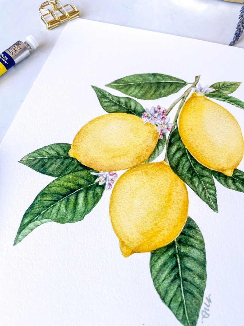 Blossoming Lemon Trio, WATERCOLOR Print, Home Decor, Handmade ...