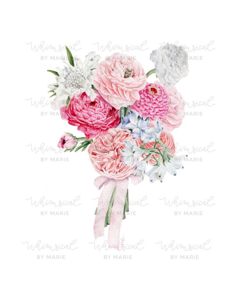 Baby Pink Bouquet WATERCOLOR Print Handmade Home Decor - Etsy