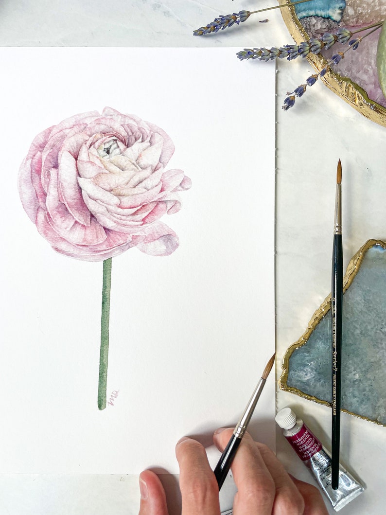 Dreamy Ranunculus WATERCOLOR Print Handmade Home Decor - Etsy