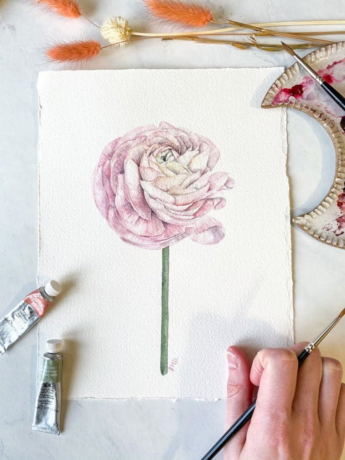 Dreamy Ranunculus WATERCOLOR Print Handmade Home Decor | Etsy