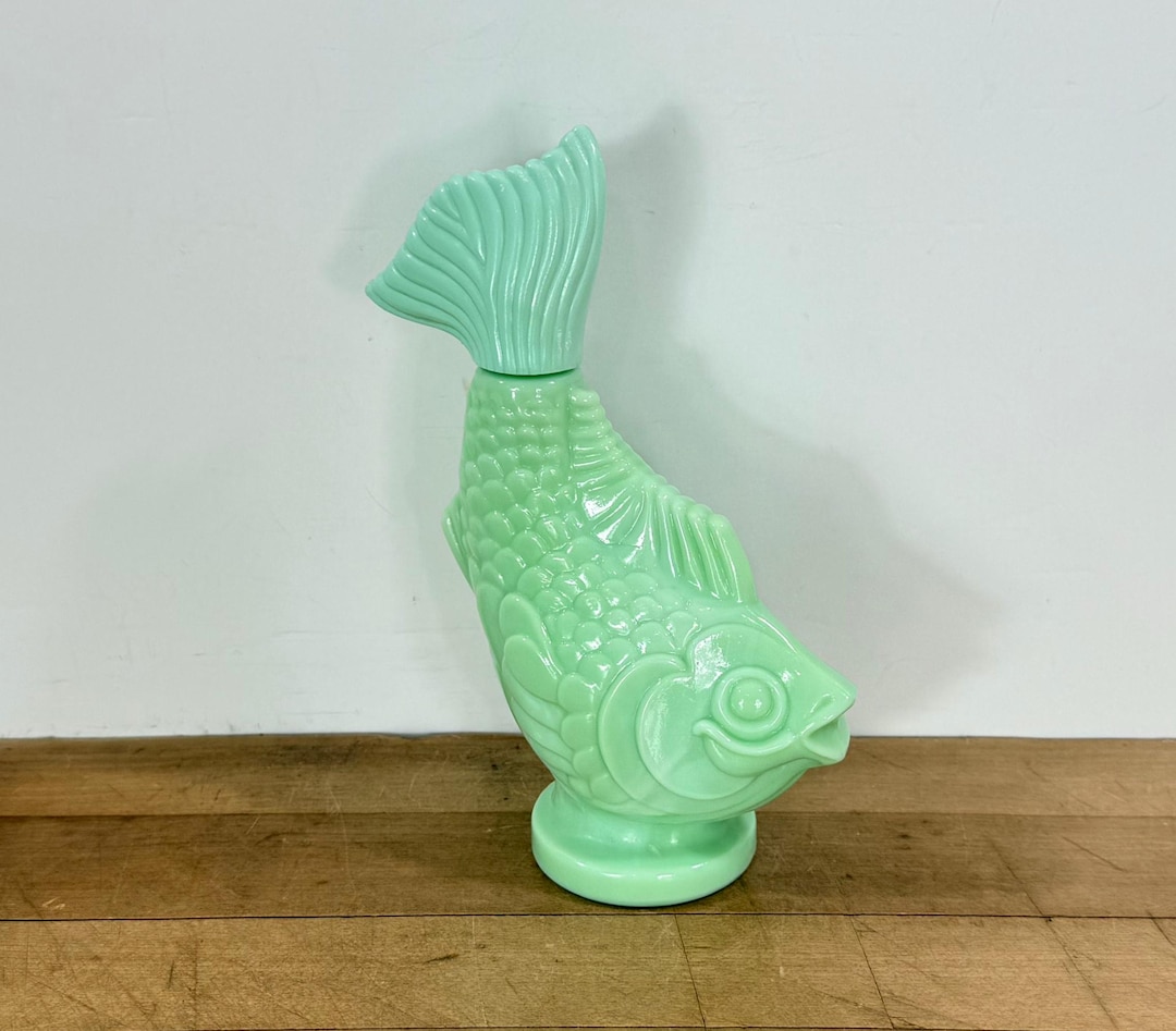 Avon Koi Fish Bottle: Jade Green Glass With Plastic Tail, Empty Bottle ...