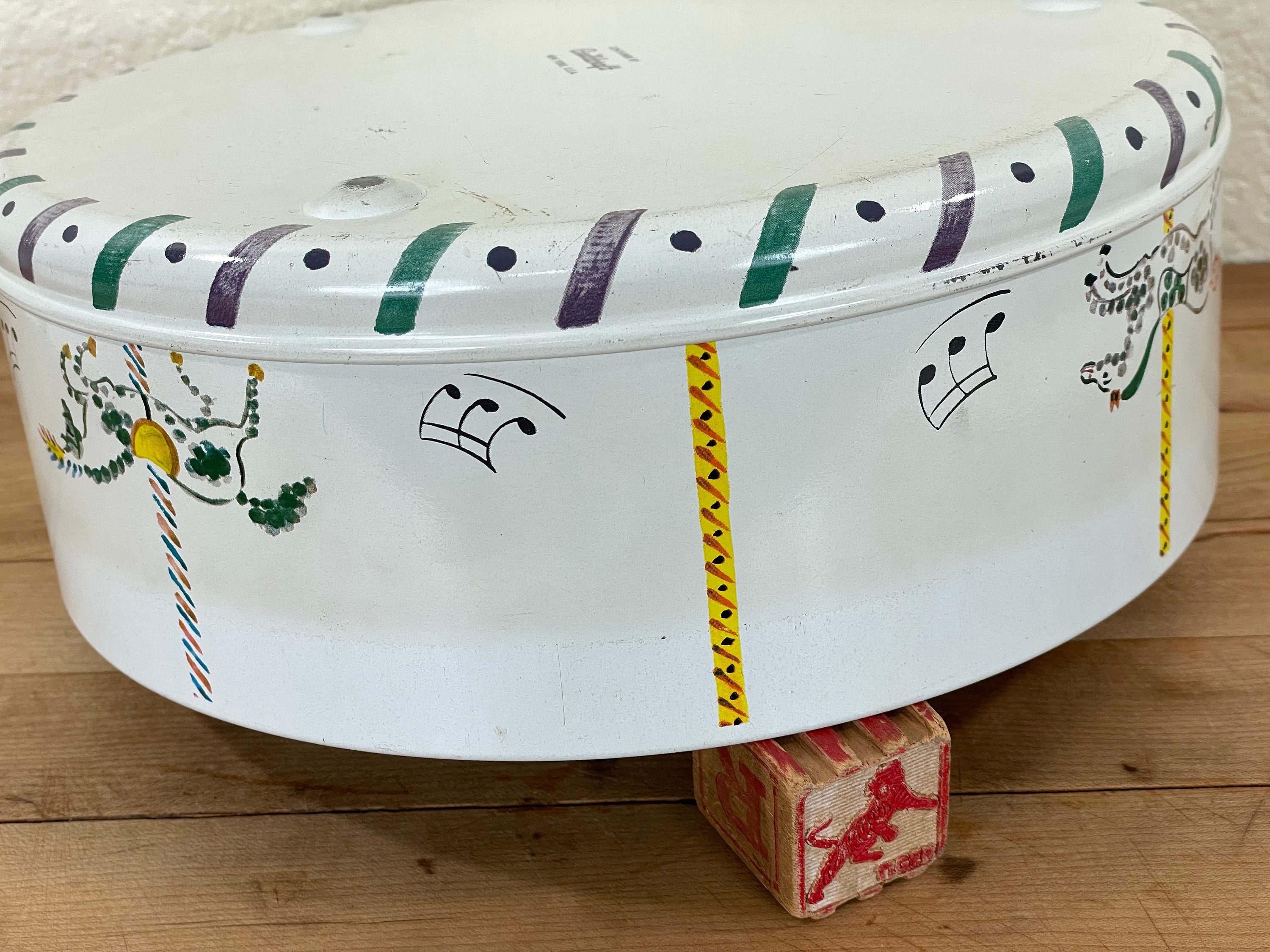 Metal Cookie Tin by Guildcraft New York, USA Circus Tent Carousel Merry ...