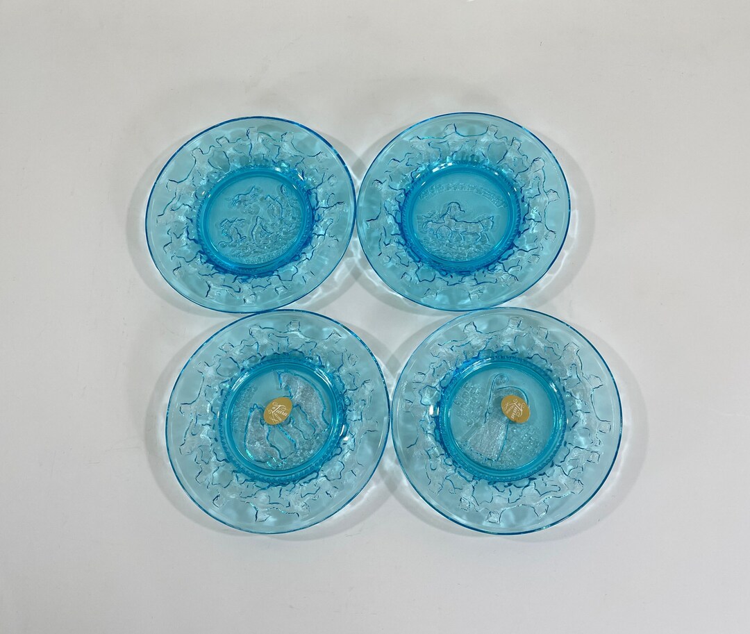 Tiara Blue Glass Nursery Rhyme Plate Set, Child's Nursery Rhyme Themed ...