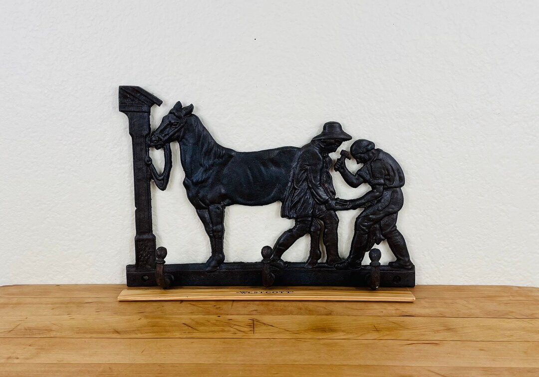 Black Cast Iron Horse and 2 Farriers/blacksmiths Coat Rack, Wall ...