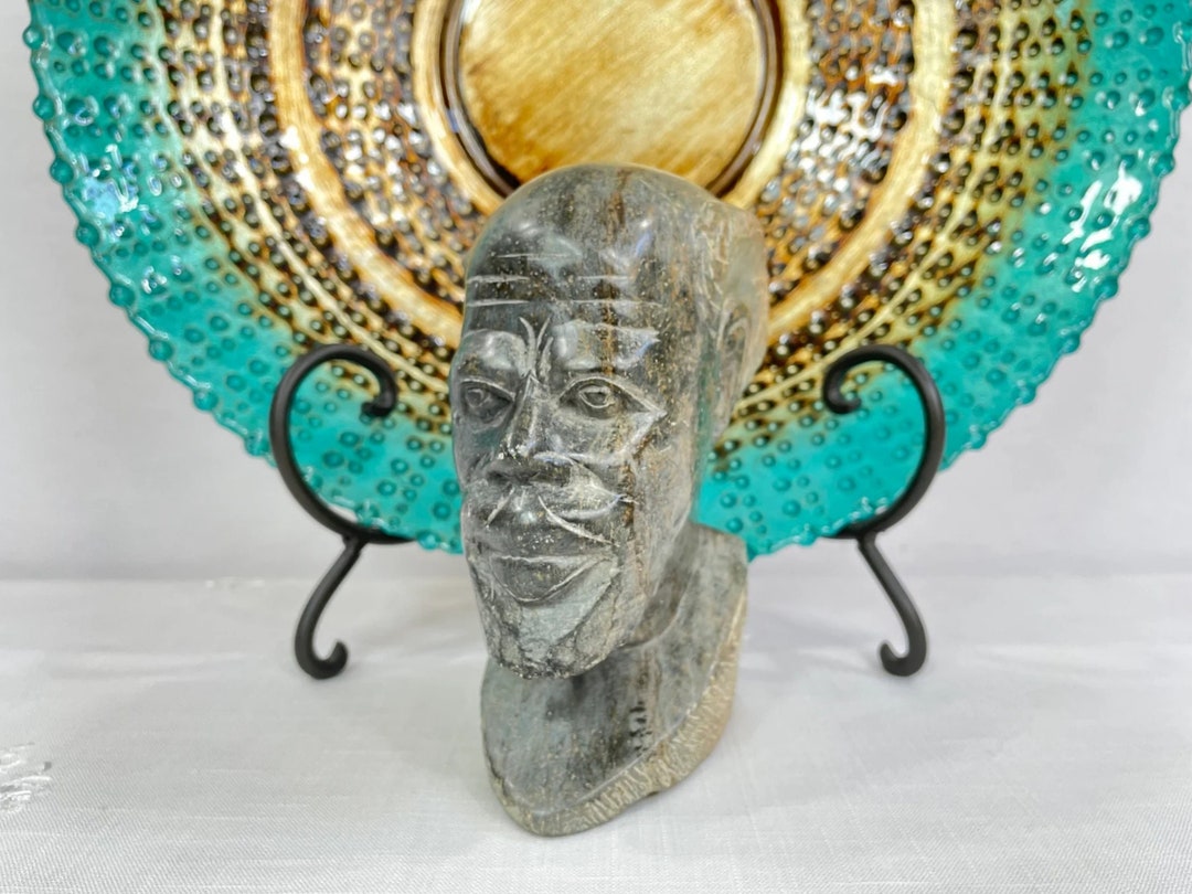 Male Shona Art Head Carved Stone Bust, African Art Sculpture Unknown ...