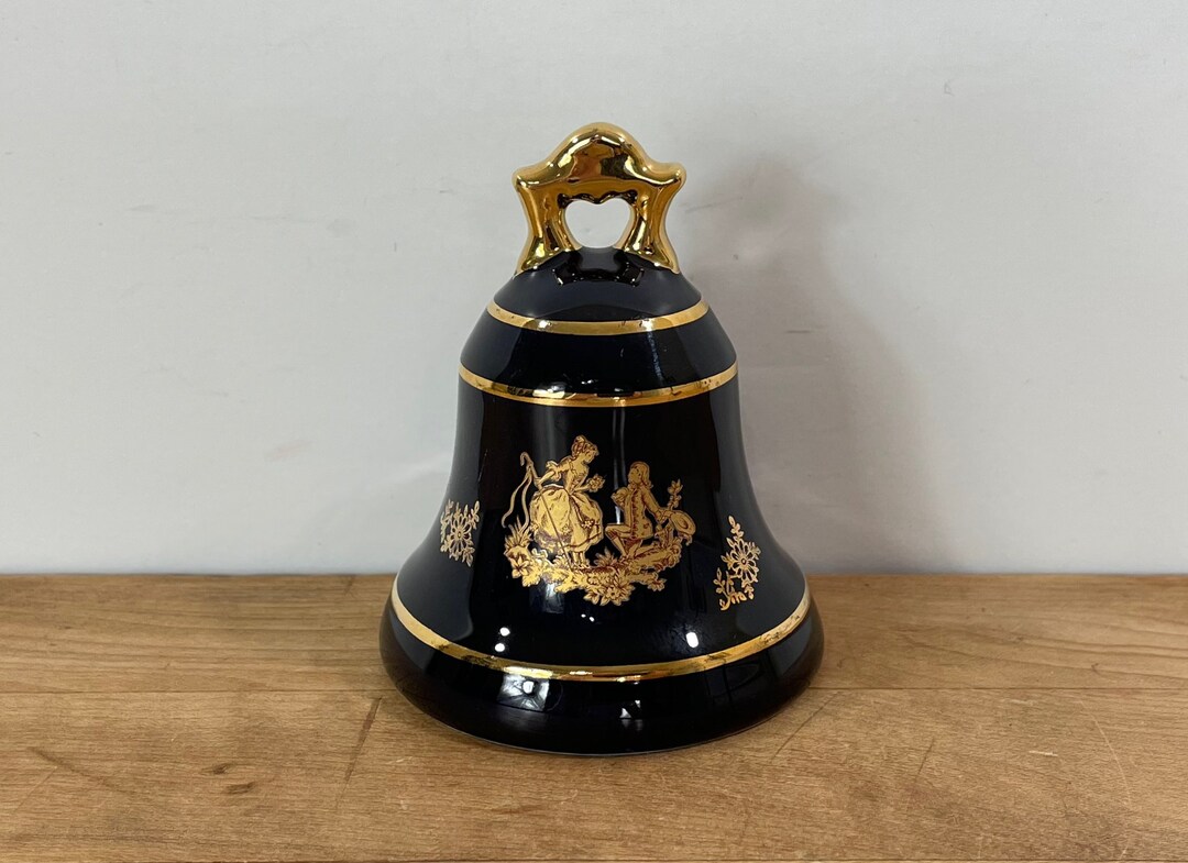 Ceramic/porcelain Bell by Limoges Castel, Made in France, Dark Blue and ...