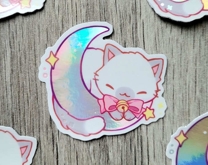 Moon Cat Holographic Stickers 2 Magic Sleepy Animal Kitten Star Sky ...