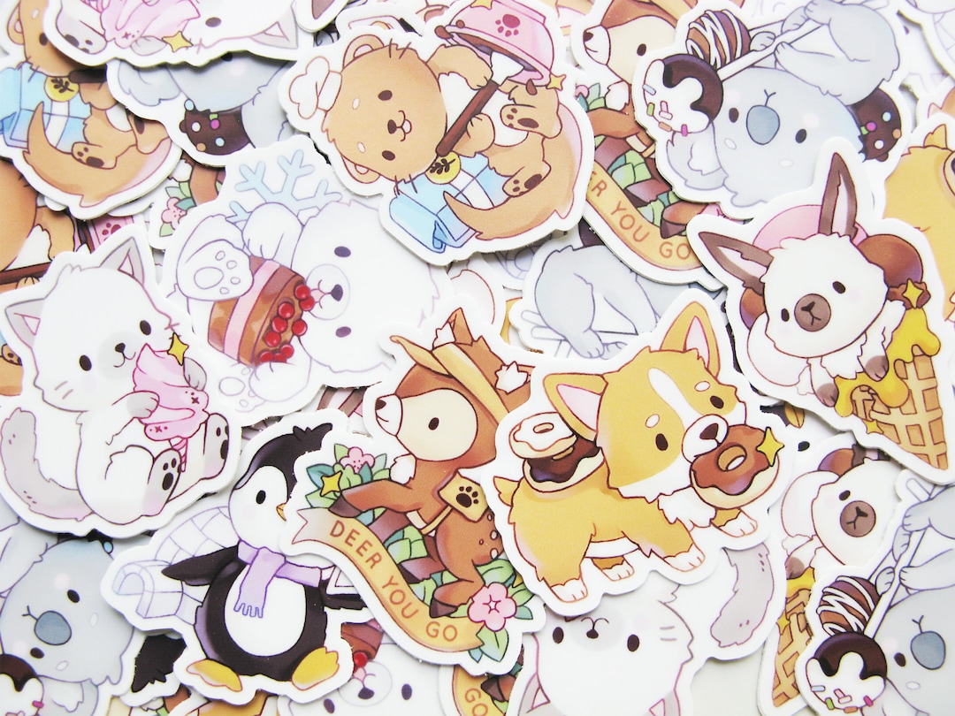 Dessert Buddies 2 Vinyl Stickers Cute Animals & Sweets, Food Corgi Dog ...