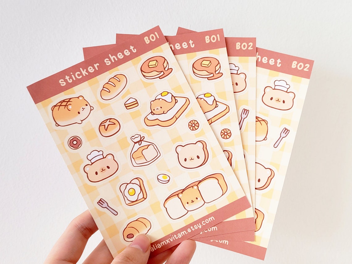 Bun Appétit Sticker Sheets 5x3.5cute Animal Bear Food Bread - Etsy