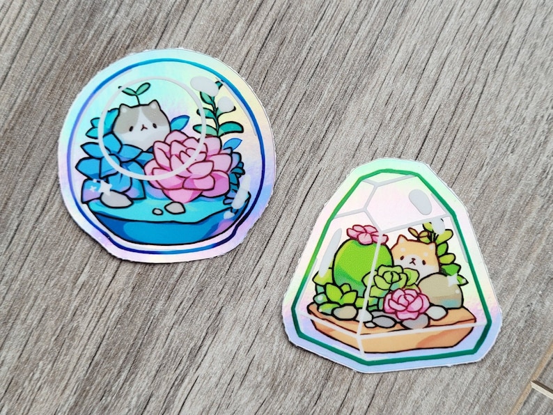 Terrarium Holographic Stickers 2" | Animal Cute Magical Plants Dog Cat ...