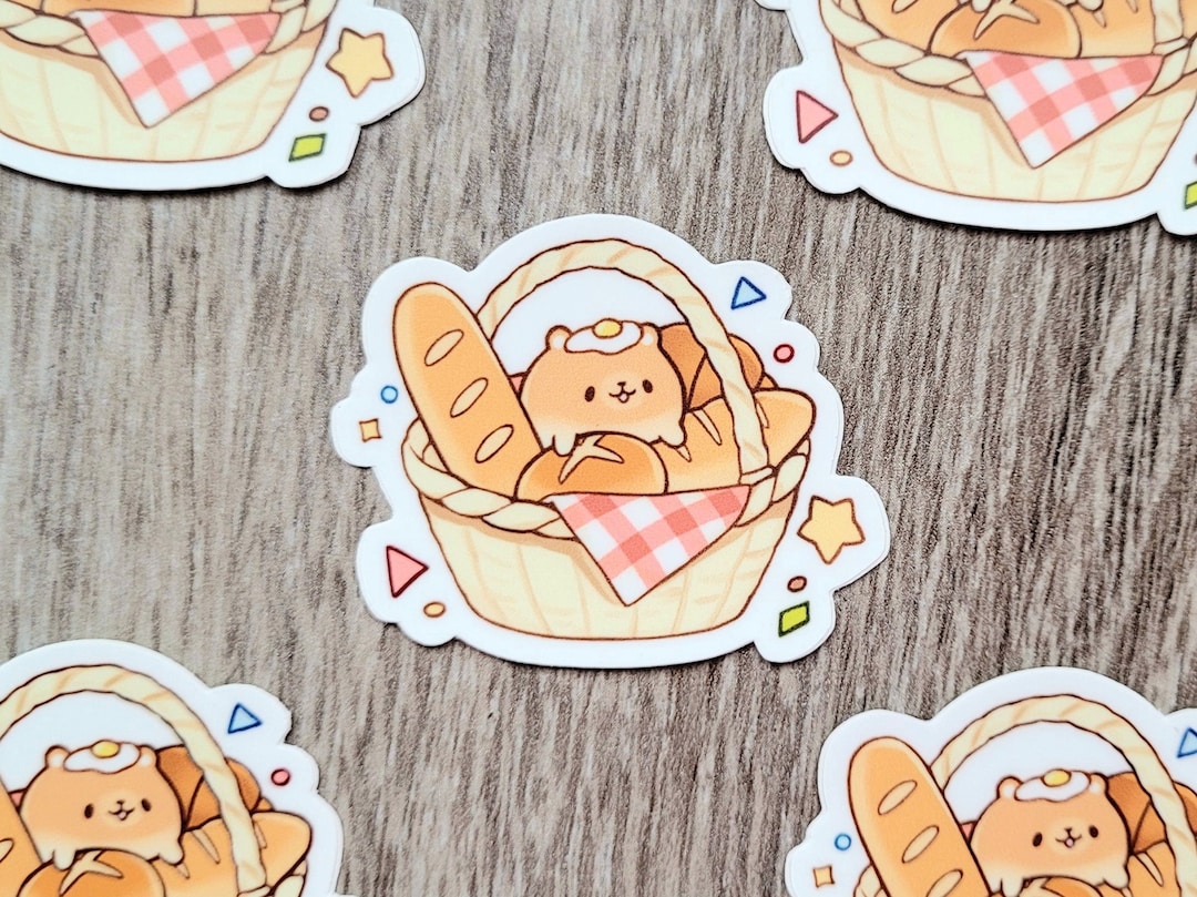 Bread Basket Vinyl Sticker 2 Animal Cute Bakery Croissant Baguette Loaf ...