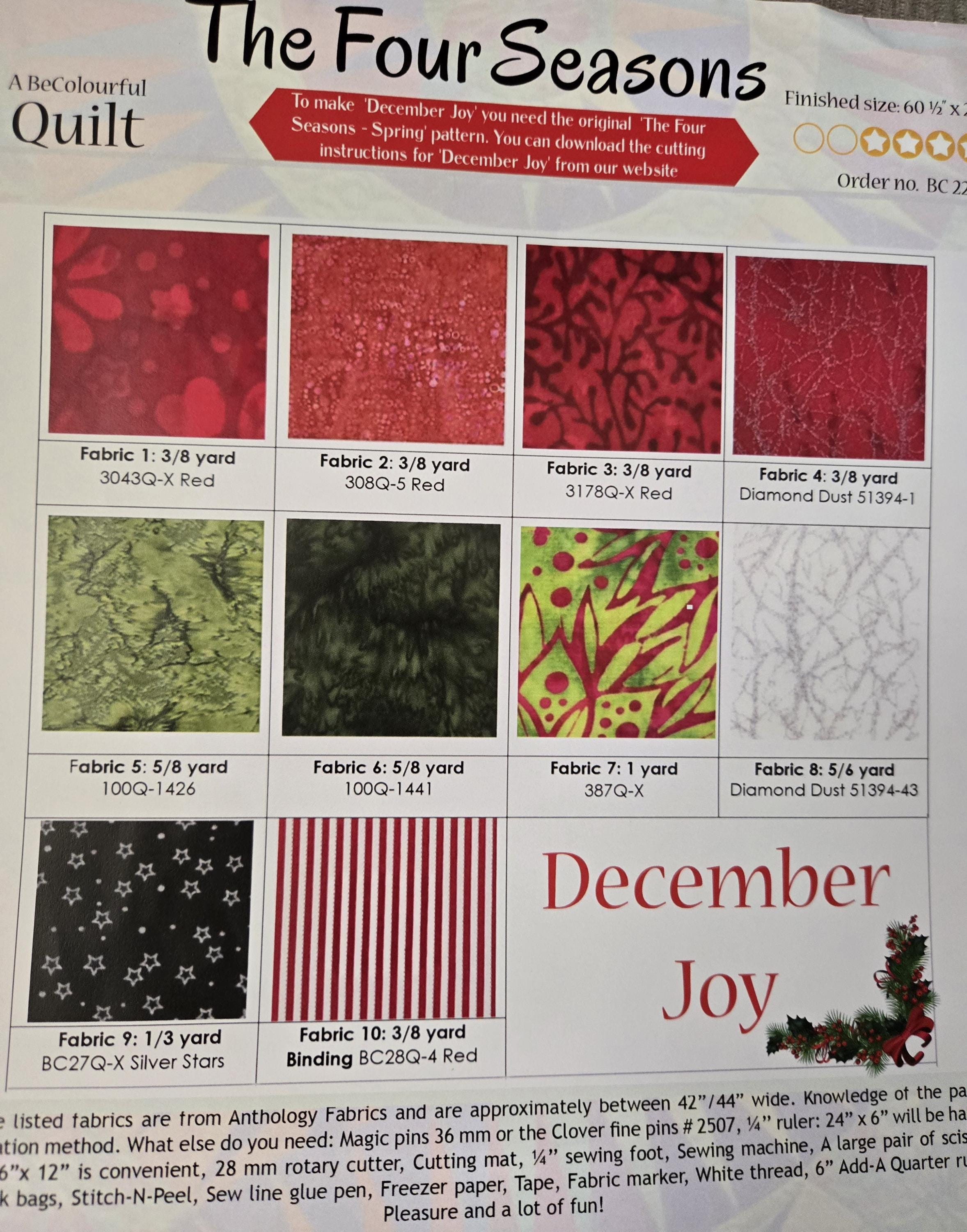 December Joy Four Seasons Table Runner Quilt Kit 20" X 60.5" From ...