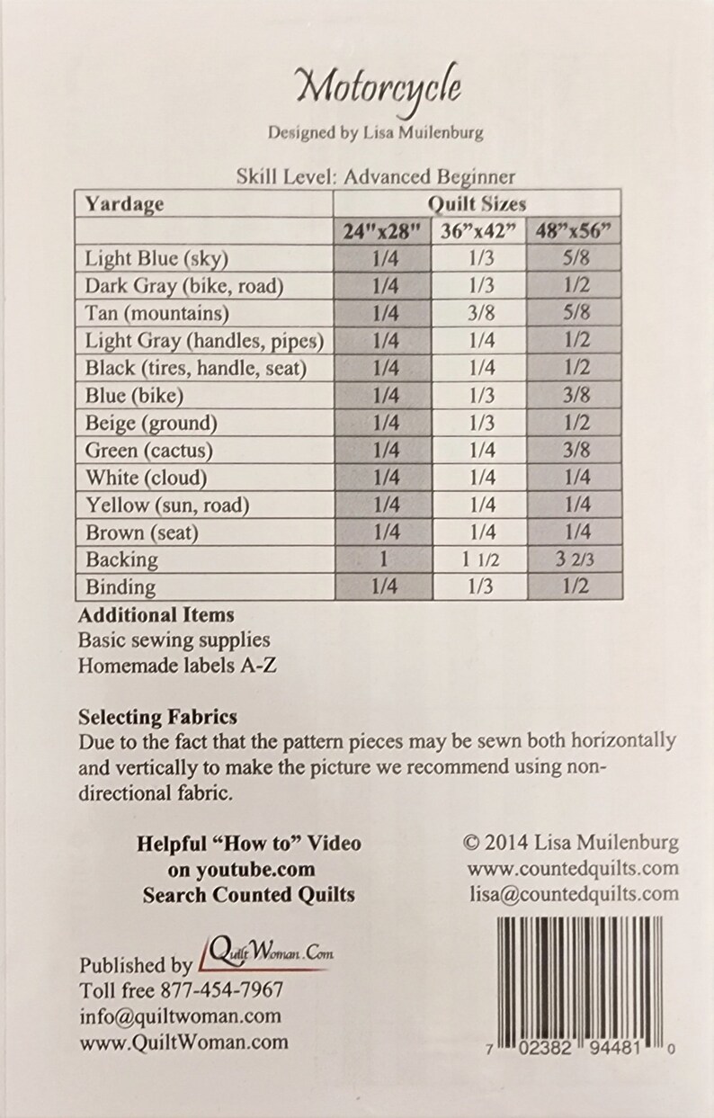 Motorcycle Quilt Pattern - Etsy