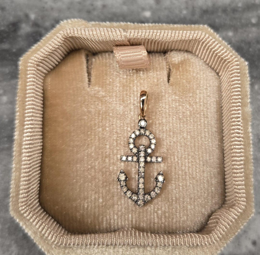 14k Gold Chocolate Diamond Anchor Pendant 1 Inch Including Bevel 36 ...