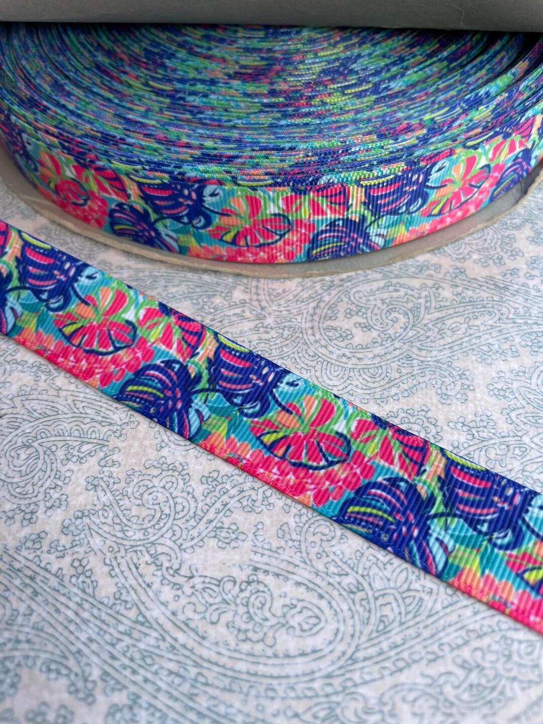 7/8 Inspired Exotic Bright Garden Grosgrain Ribbon - Etsy