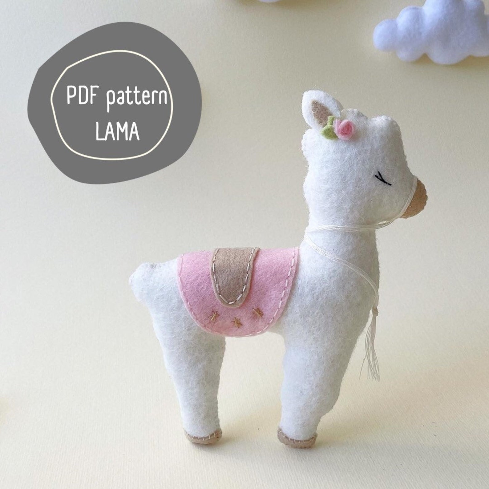 Lama Sewing Pattern, How to Sew Felt Llama Cactus Clouds and Llama PDF ...