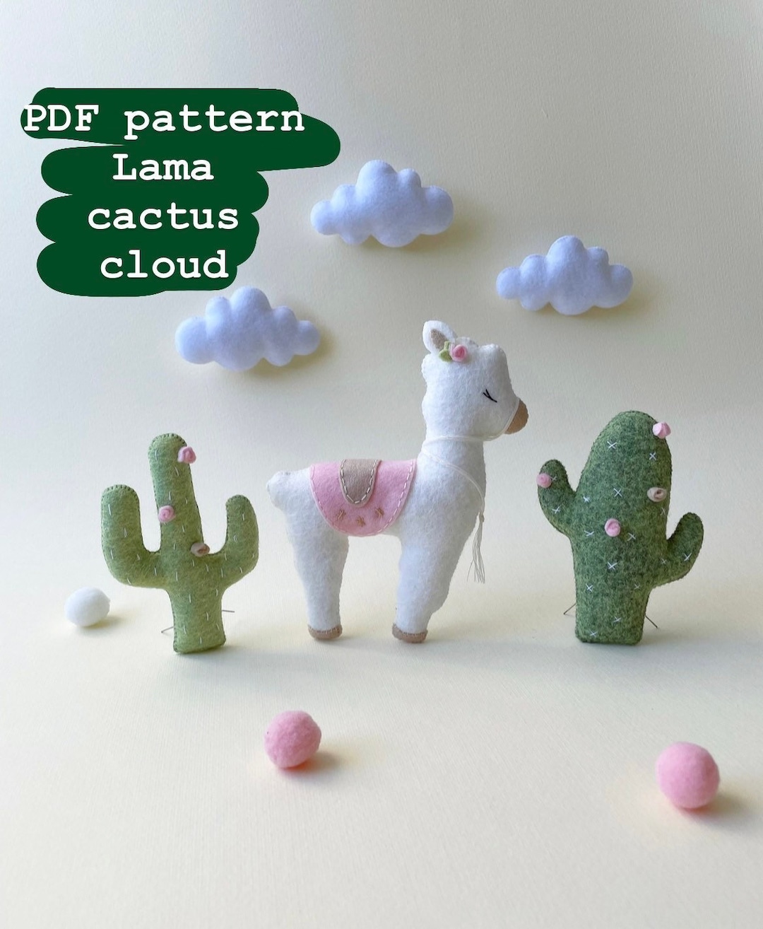 Llama Sewing Pattern, How to Sew Felt Llama Cactus Clouds and Llama PDF ...