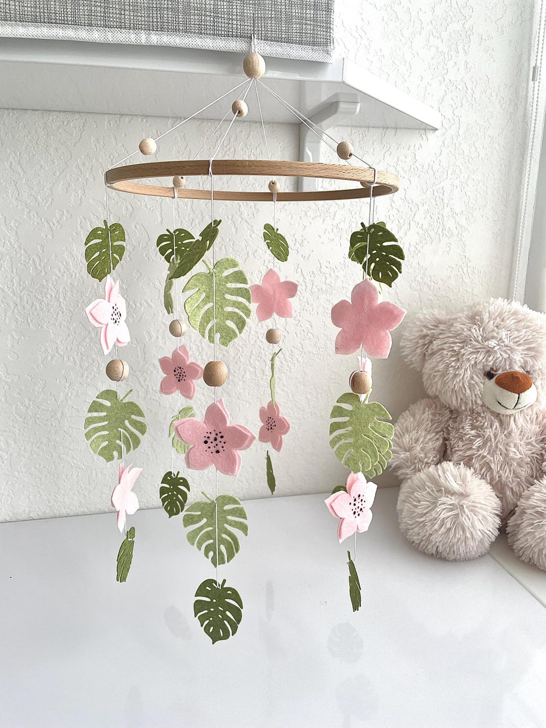 Monstera Wooden Baby Mobile Nursery, Jungle Theme Mobiles for Nursery ...