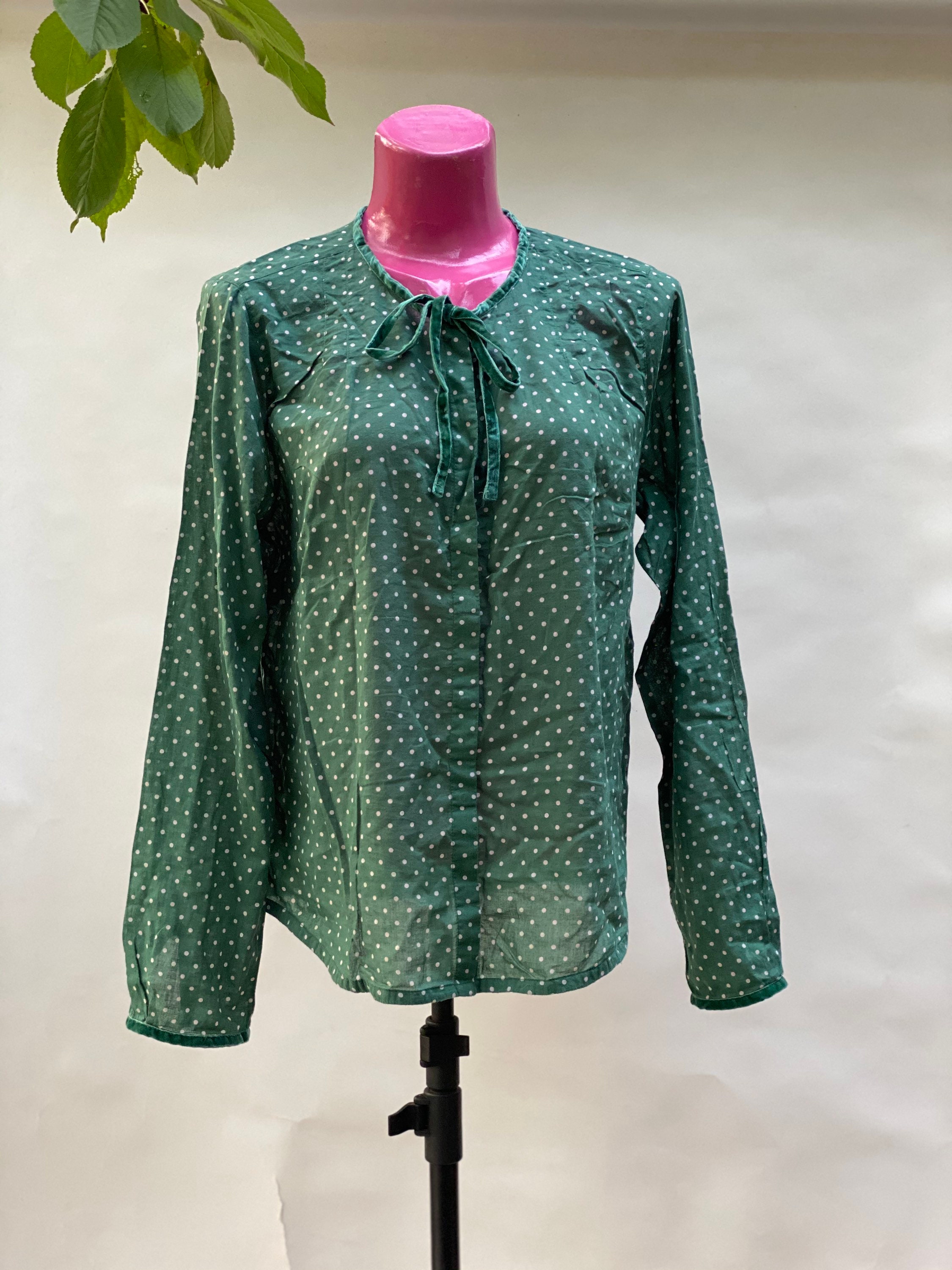 Vintage Green Polka Dot Blouse Size L Etsy