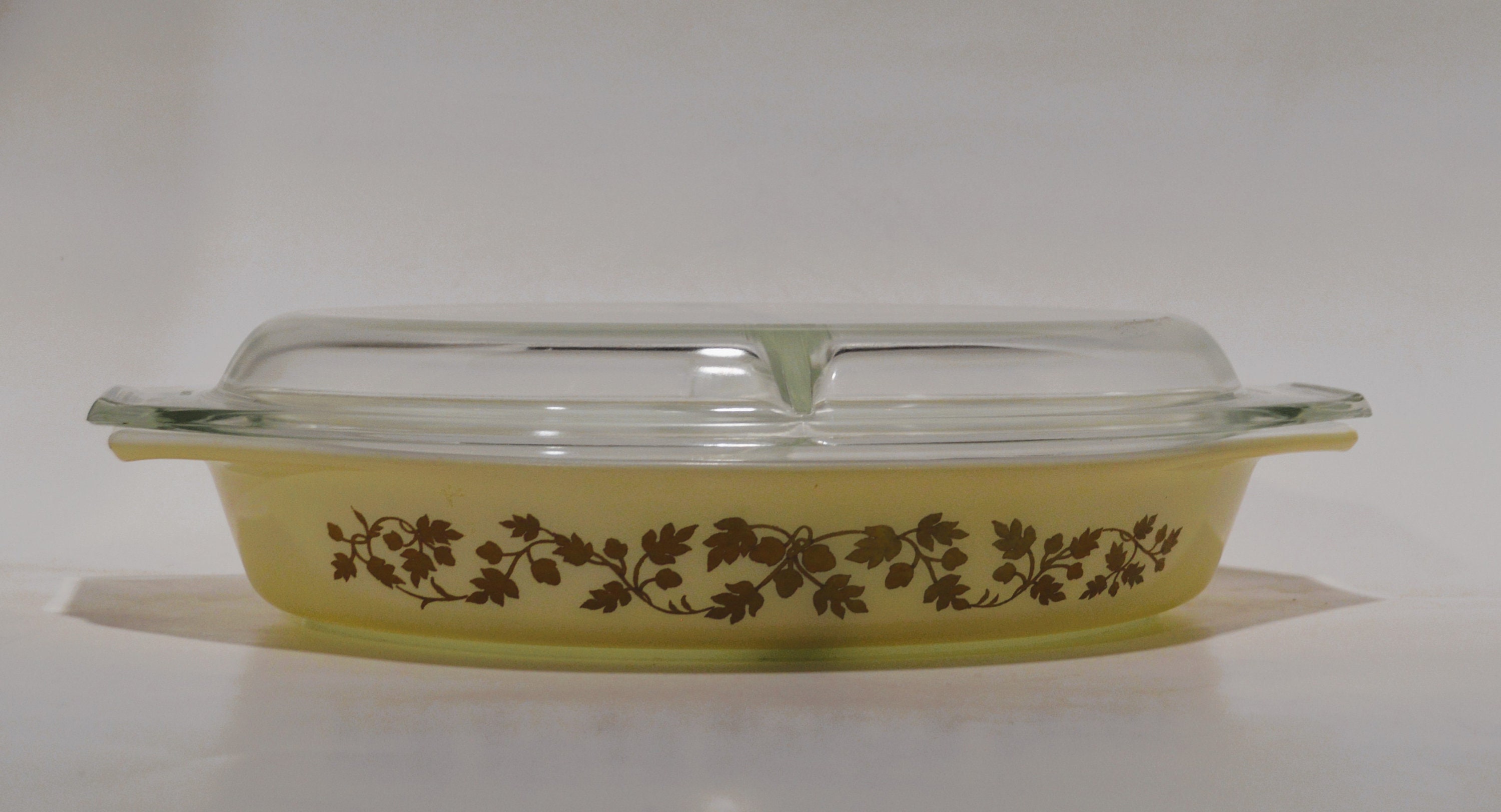 Vintage Pyrex Divided Casserole Dish With Lid, Golden Acorn Pattern 1-1 ...