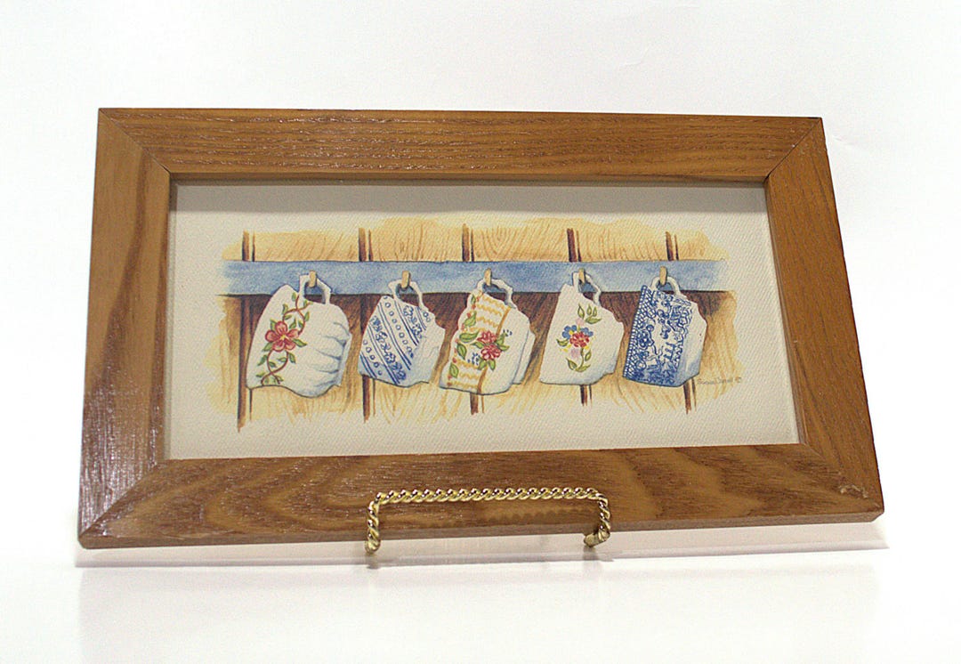 Vintage From Early 2000s, Framed Picture of Coffee Cups Hanging From ...
