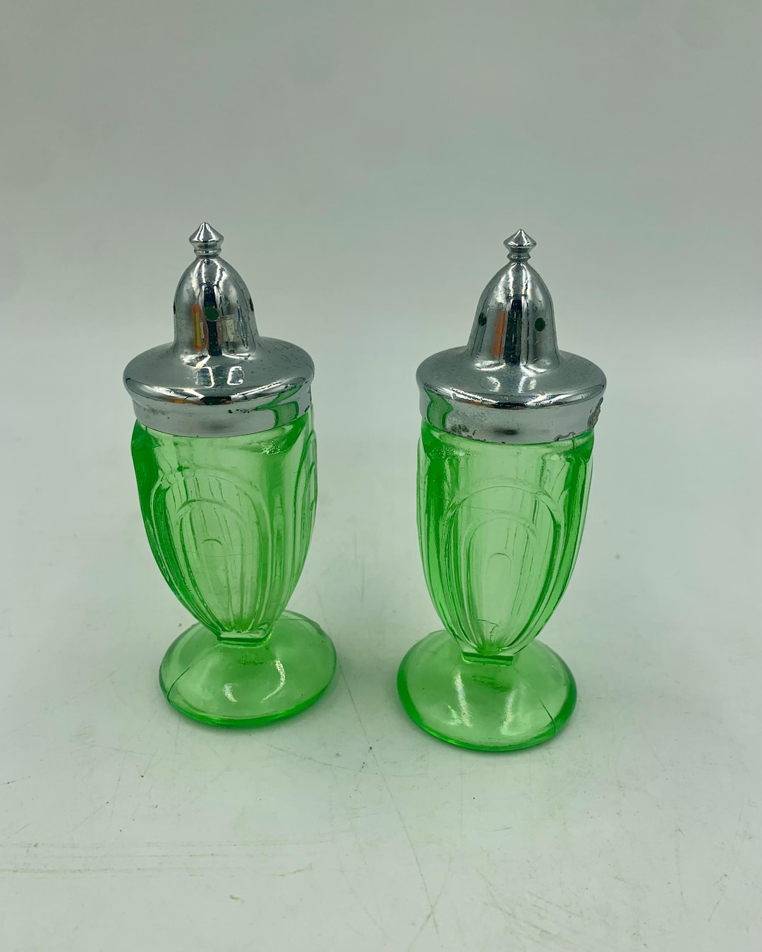 Uranium Glass Hazel Atlas Paperclip Pattern Salt and Pepper Shakers ...