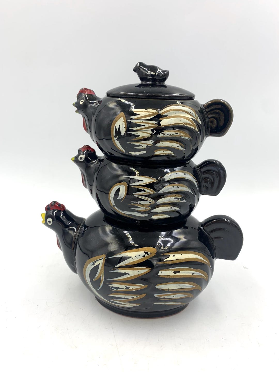 Vintage Redware Stackable Chicken Tea Set Japan - Etsy