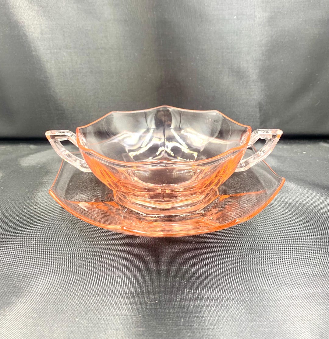 Pink Depression Glass Chowder Soup Bowl With Underplate Saucer - Etsy