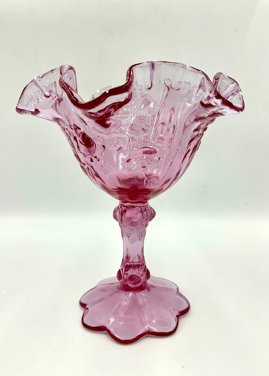 Fenton Pink Colonial Rose Pattern Ruffled Compote. - Etsy