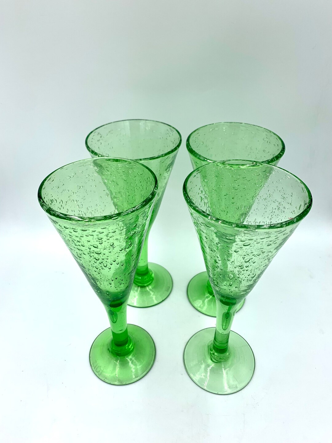 Laverrerie De Biot Green Seed Glass Air Bubble Glass Chalice Fluted ...
