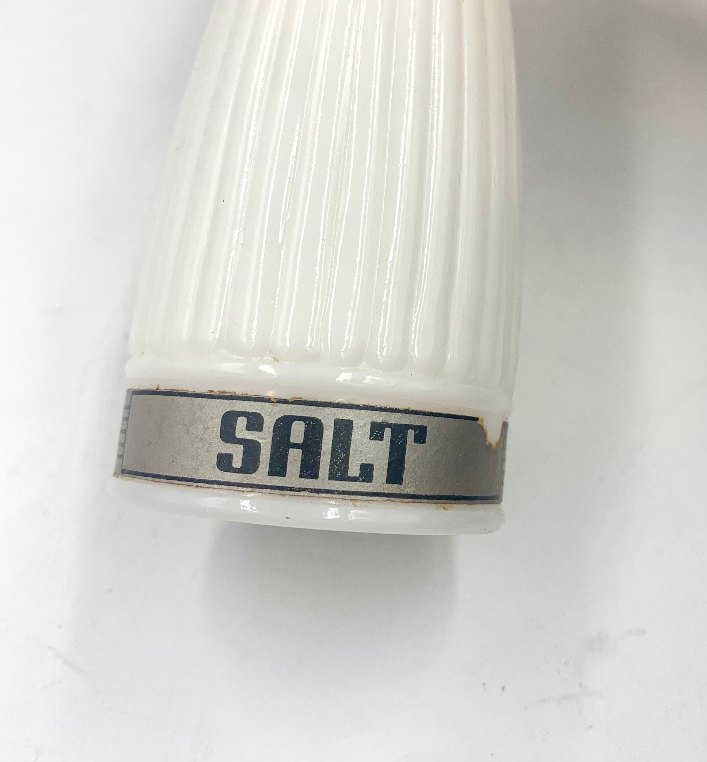 Frank Tea and Spice Company Salt and Pepper Shakers Ribbed Milk Glass ...