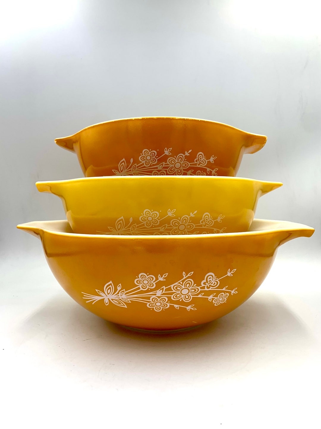 Pyrex Butterfly Gold Bouquet 3 Piece Mixing Bowl Set 444, 443, 442 - Etsy