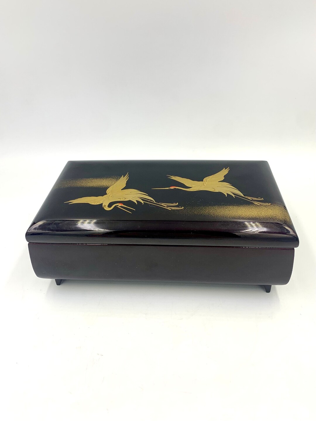 Vintage Lacquer Double Crane Jewelry Box With Schmidt Music Box Plays ...