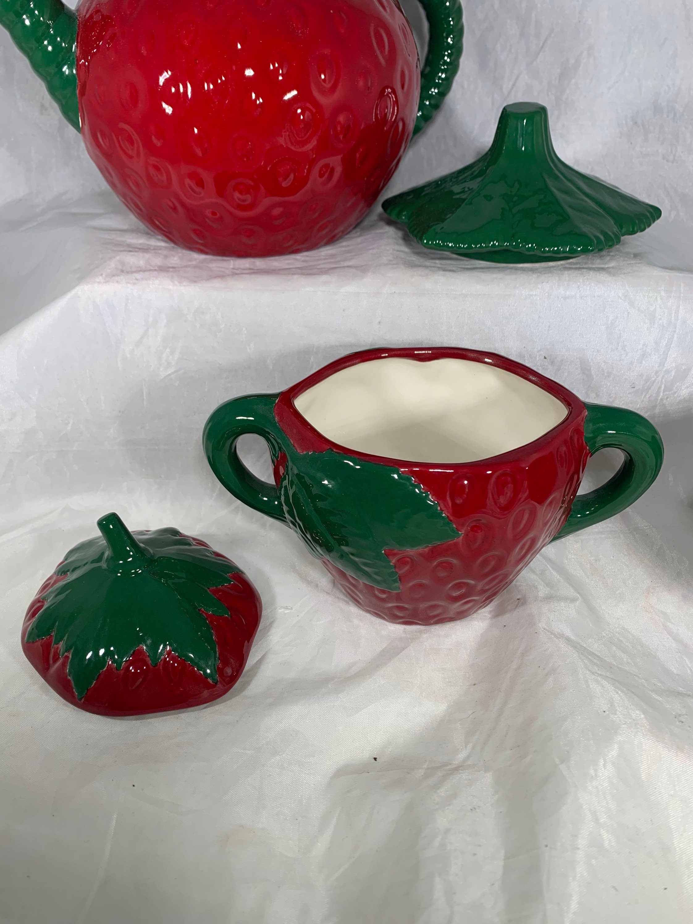 Strawberry Teapot With Matching Creamer And Sugar | Etsy