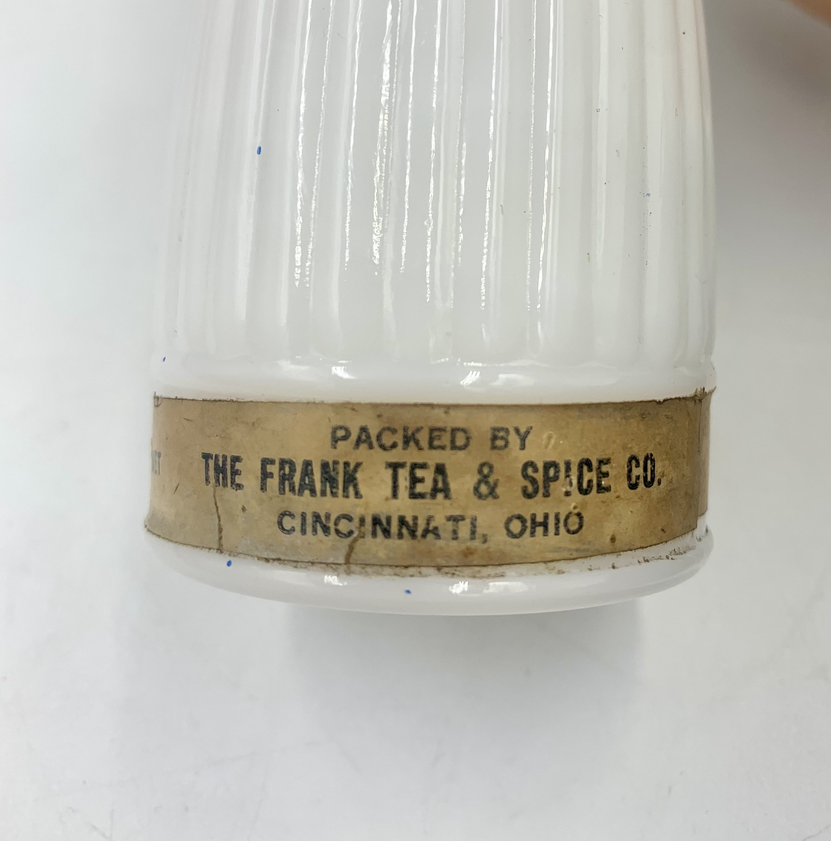 Frank Tea and Spice Company Salt and Pepper Shakers Ribbed Milk Glass ...
