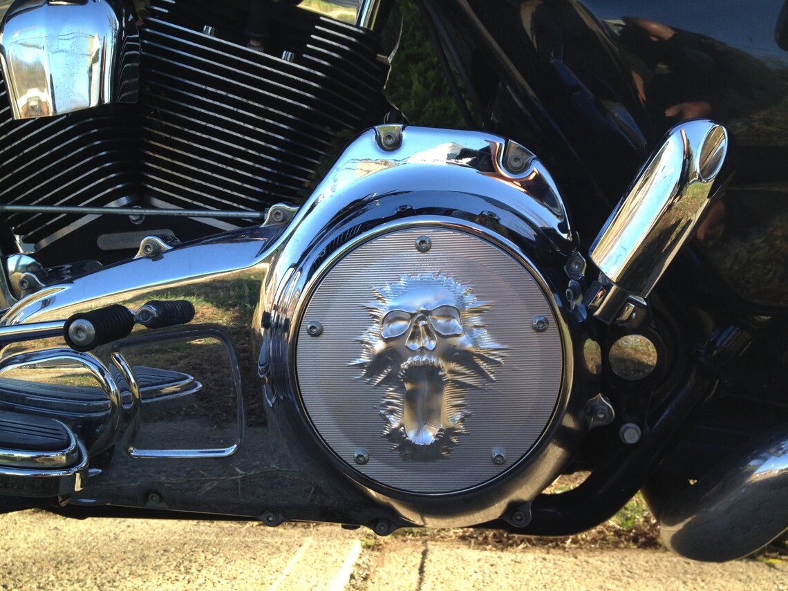 Screaming Skull 3D CNC Machined Custom Harley & Sportster Primary Derby ...