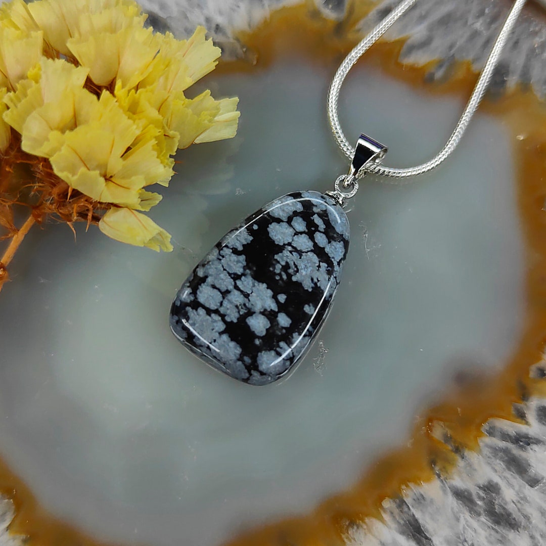 Natural Snowflake Obsidian Pendant - Etsy