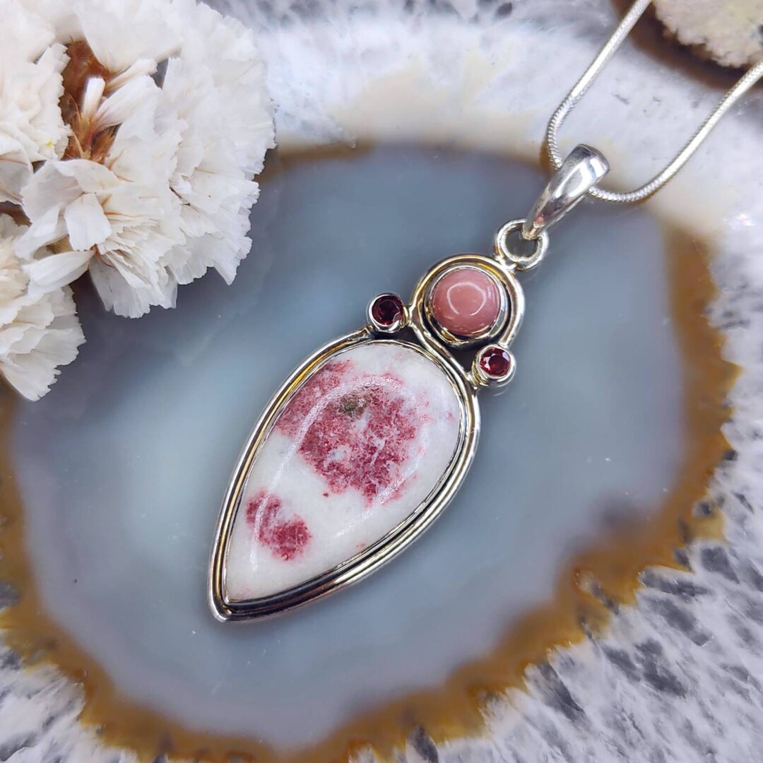 Natural Cinabrite Pendant With Red Garnet,pink Opal Silver 925 - Etsy