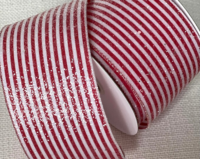 2.5” Red and White Stripe Wired Ribbon, Red and White Ribbon, Candy ...