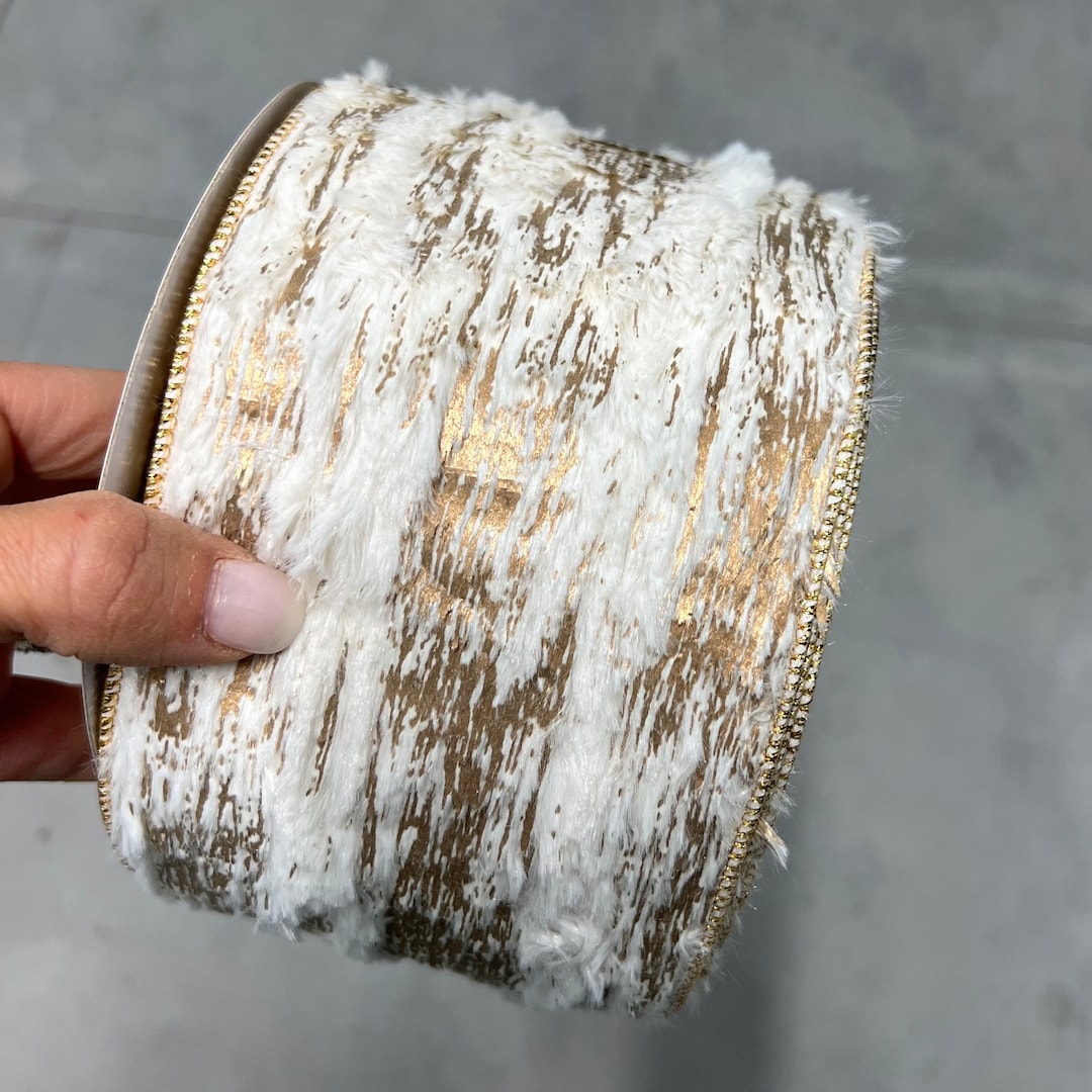 4 Champagne & Fur Ribbon, 4 Designer Wired Ribbon, 10 Yard Roll, Craft ...