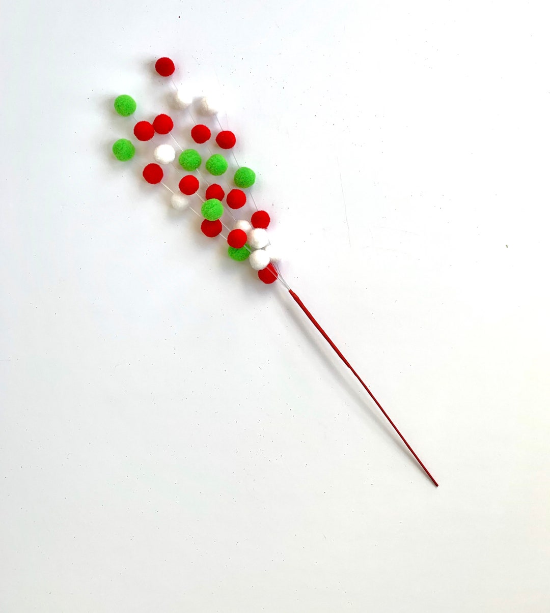 Christmas Pom-pom Pick: Red, Green, and White Tree Decor (21" Long) - Etsy