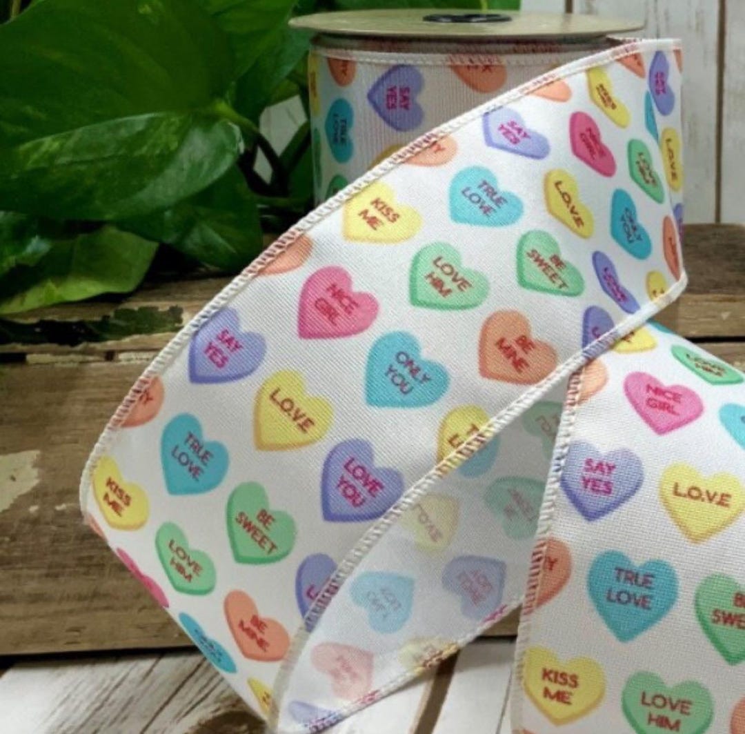 2.5” Valentines Heart Ribbon, Wired Ribbon, Hearts, 10 Yard Roll, D ...