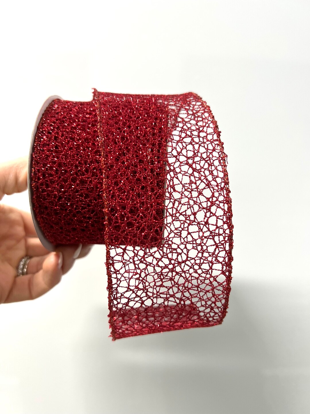 2.5 Red Glitter Mesh Wired Ribbon - Etsy